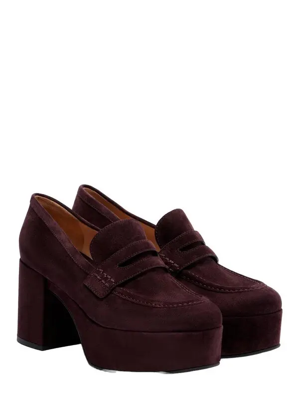 GIANVITO ROSSI Jenna Suede Platform Penny Loafers - Brown