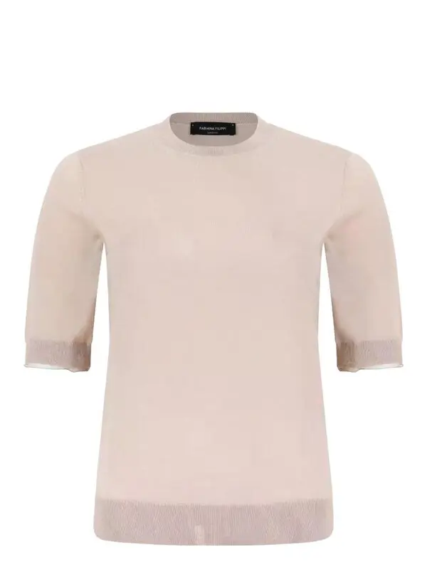 Fabiana Filippi Fine Knit Round Neck Short Sleeve Sweater - Grey