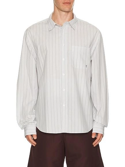 VOWELS Long Sleeve Striped Button Down Shirt - Grey