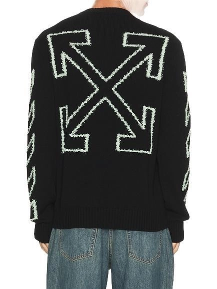 Off-White Fuzzy Knit Crew Neck Sweater - Black
