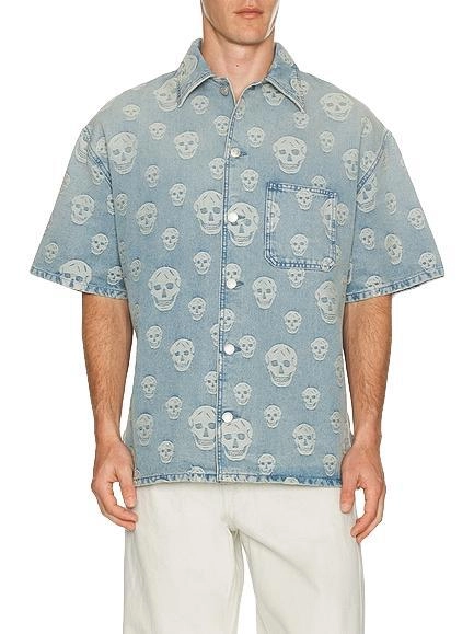 Alexander McQueen Denim Camp Collar Shirt - Blue Washed