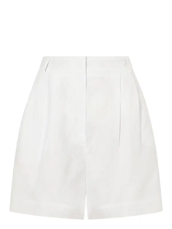 VIOLANTE NESSI Belted Linen Pleated Shorts - Neutrals