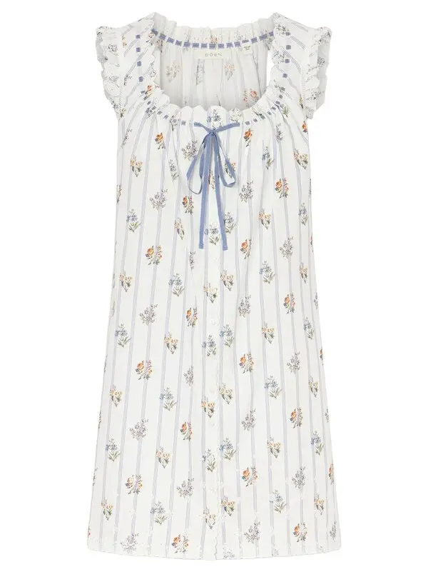 DÔEN Nessie Embroidered Floral-print Organic Cotton Mini Dress - Multi