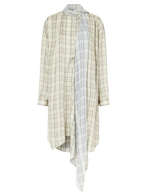 Acne Studios Checked Satin Midi Dress With Scarf Detail - Multi