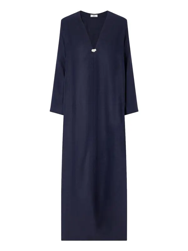 SARA CRISTINA Pearl-embellished Linen Kaftan - Blue