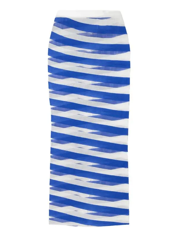 Stella McCartney Striped Mesh-paneled Cotton-blend Midi Skirt - Blue