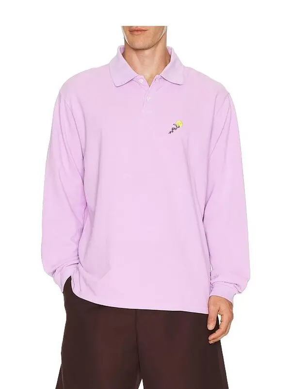 VOWELS Long Sleeve Pique Polo In . Also - Lavender