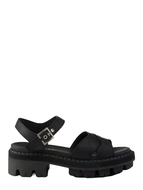 Prada Leather Sandals With Buckled Strap And Lug Sole - Black