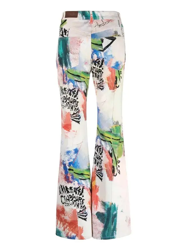 Andersson Bell Flared Cotton Trousers With All-over Graphic Print - Neutrals