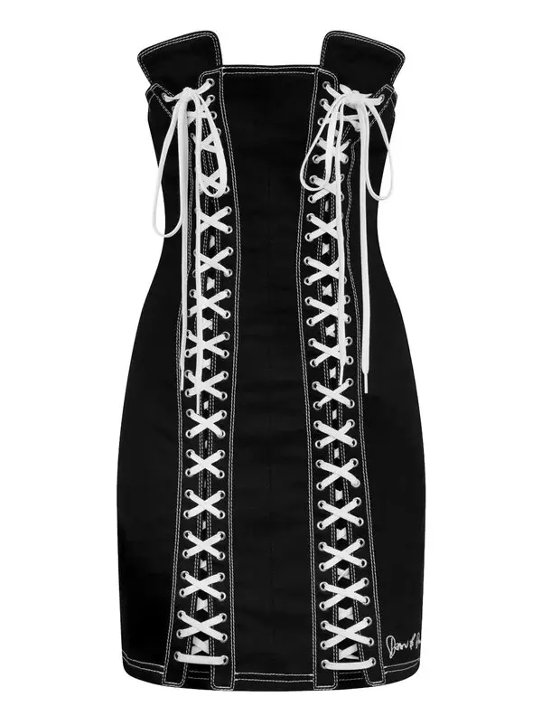 Dsquared2 Lace-up Denim Minidress - Black