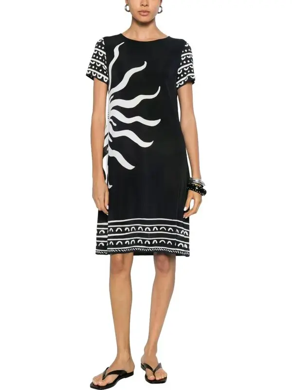 CLIPS Graphic Print Short-sleeve Dress - Black