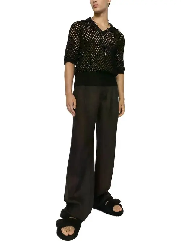 Dolce & Gabbana Open-knit Cotton Polo Shirt With Cut-out Detailing - Black
