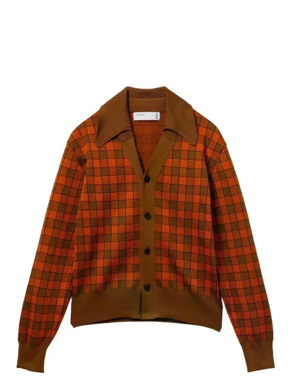 Toga Checked V-neck Cardigan - Brown
