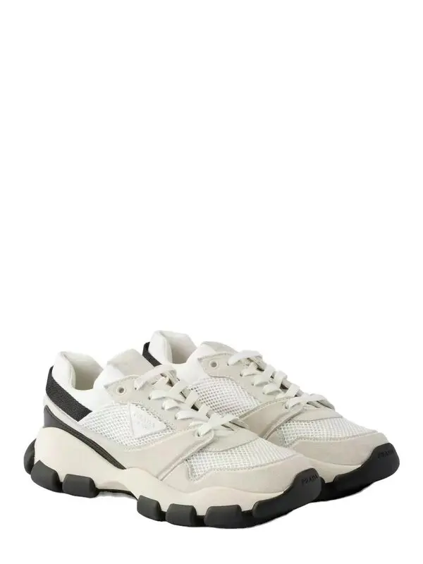 Prada Mesh And Suede Lace-up Sneakers - Neutrals