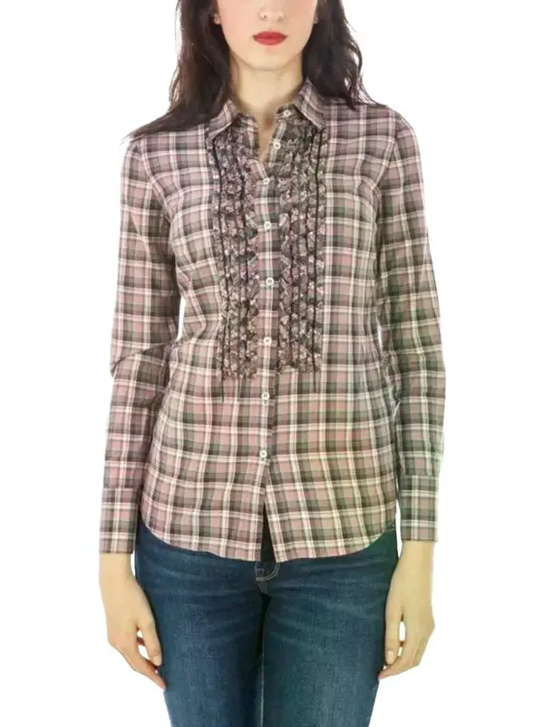 Fred Perry Plaid Shirt With Ruffle Detailing - Pink
