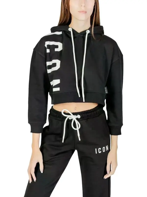 ICON BRAND Logo-print Cropped Hoodie - Black