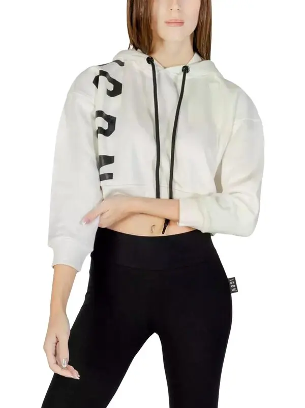 ICON BRAND Logo-print Cropped Hoodie - Neutrals