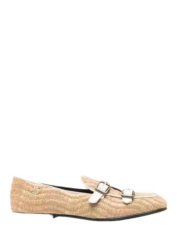 COLLECTION PRIVEE? Woven Double-buckle Loafers - Neutrals