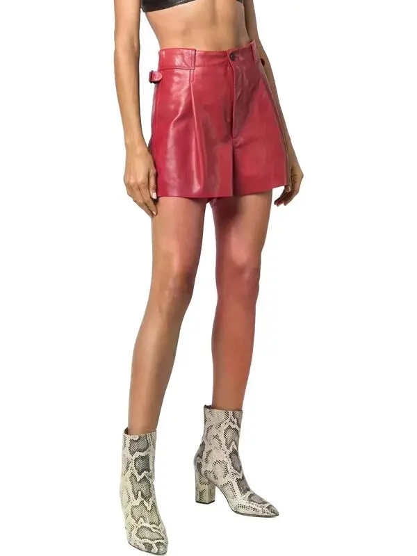 THE MANNEI High-waisted Leather Biker Shorts - Red