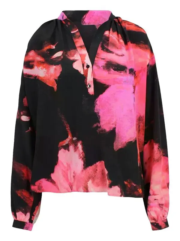 KITAGI Floral Print V-neck Top - Black