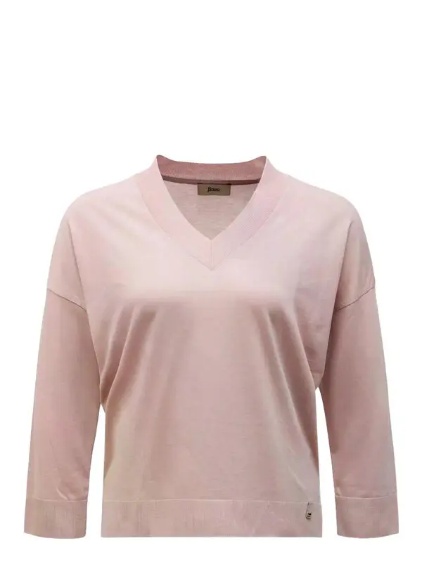Herno V-neck Fine Knit Sweater With Dropped Shoulders - Pink