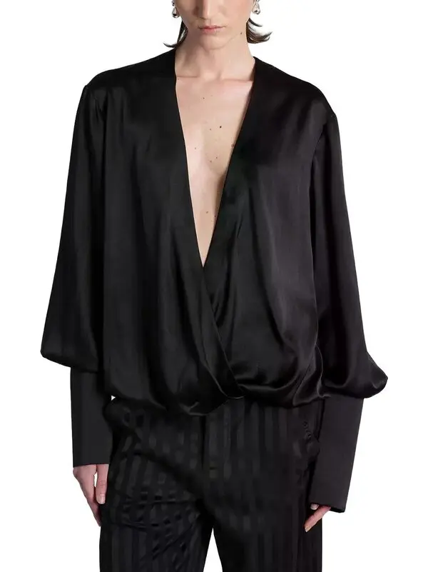 BATAKOVIC Satin Wrap Blouse - Black