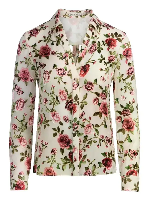Alice + Olivia Eloise Floral Embroidery Shirt - Neutrals