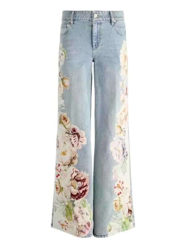 Alice + Olivia Floral Print Wide-leg Jeans - Blue