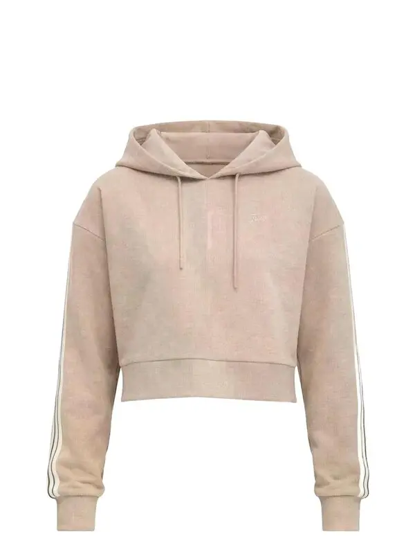Guess Cropped Hoodie With Drawstring And Side Stripes - Neutrals
