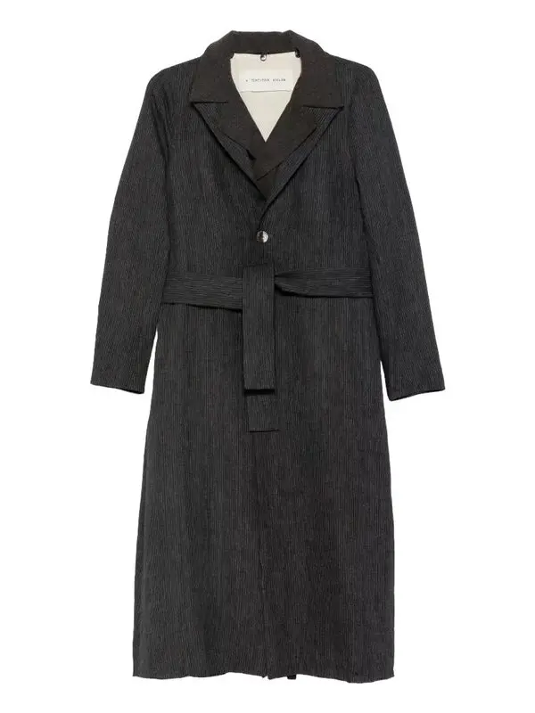 A TENTATIVE ATELIER Belted Coat With Striped Pattern - Grey