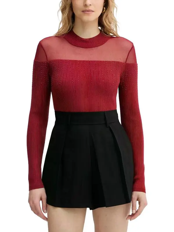 Guess Embellished Knit Top With Mesh Accents - Red