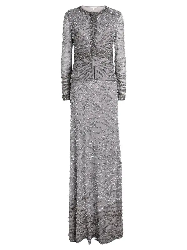 RAISHMA Embellished Eloise Jacket And Maxi Skirt Set - Silver