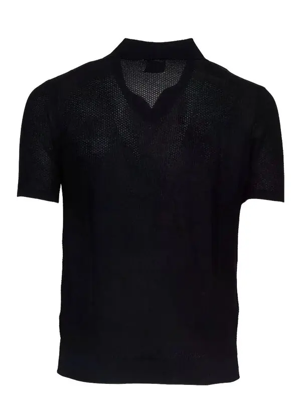 RAKKI Honeycomb-knit V-neck Polo Shirt - Blue