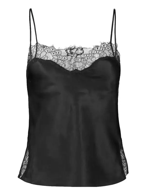 Sprwmn Lace-trimmed Satin Slip Top - Black