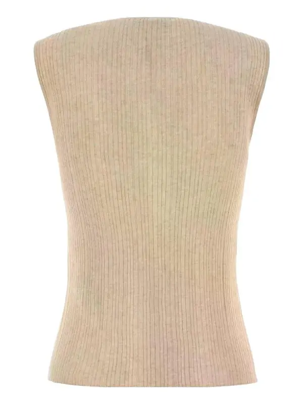 Maison Kitsuné Ribbed Knit Patch Top - Neutrals