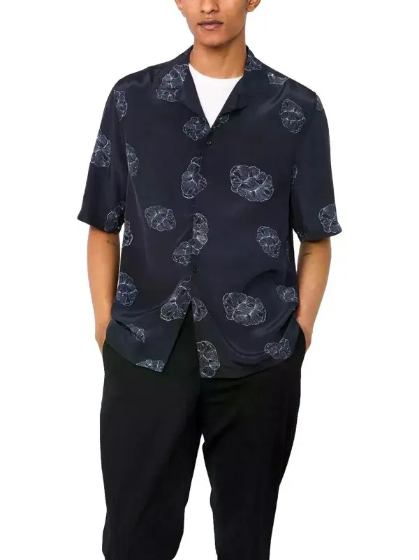 Officine Générale Floral-print Short-sleeve Shirt - Blue