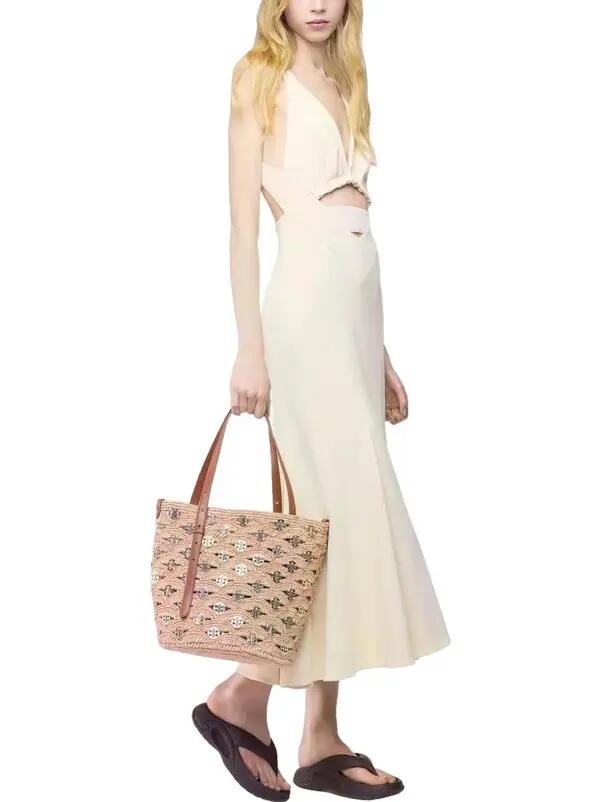 Rabanne Crochet Metal Discs Bucket Bag - Pink