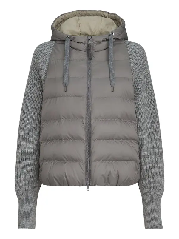 Brunello Cucinelli Padded Down Jacket With Virgin Wool, Cashmere, And Silk Blend Sleeves - Grey