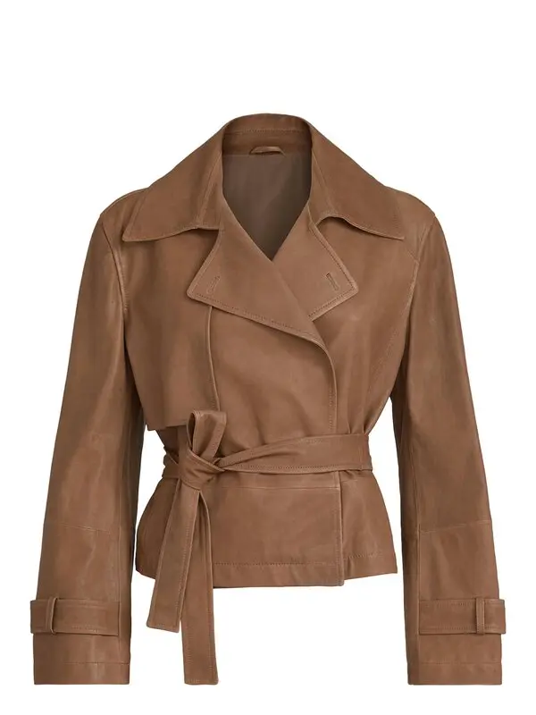 Brunello Cucinelli Nappa Leather Cropped Trench Coat - Brown