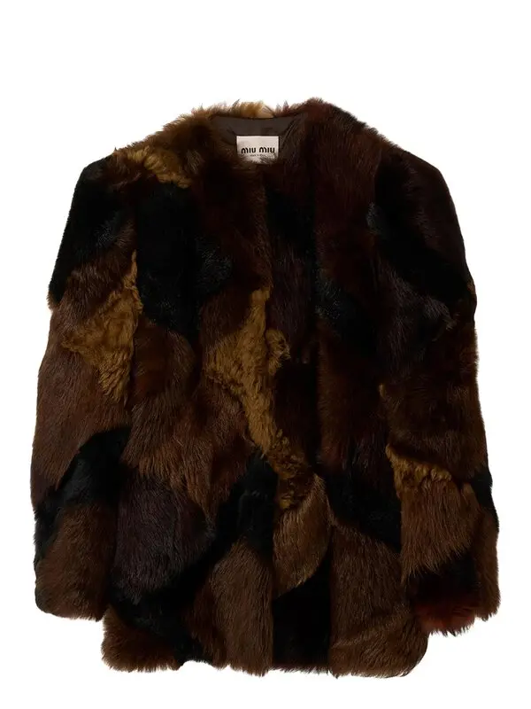 Miu Miu Shearling Patchwork Jacket - Brown
