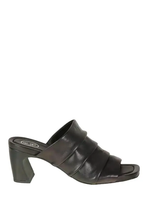 Ash Eva Ruched Leather Block Heel Sandals - Black