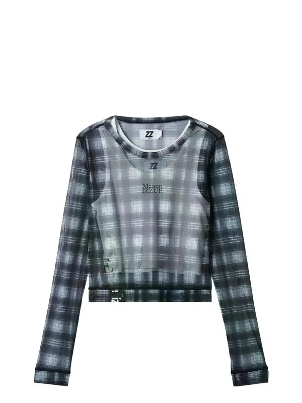Izzue Plaid Long-sleeved Top - Grey