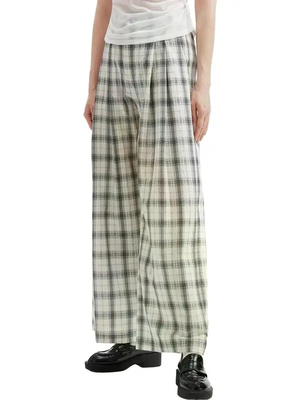 TOUT A COUP Elasticated-waistband Checked Trousers - White