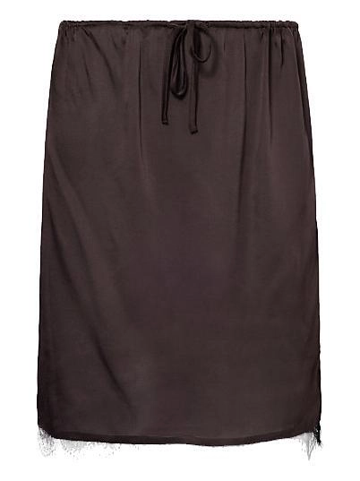 ST. AGNI Lace-hem Drawstring-waist Silk Mini Skirt - Bark