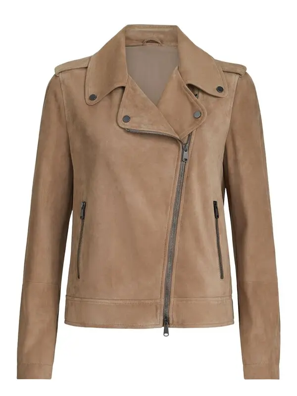 Brunello Cucinelli Suede Biker Jacket With Monili Beading - Brown