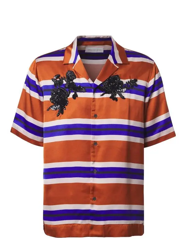 Dries Van Noten Embellished Striped Satin Shirt - Orange