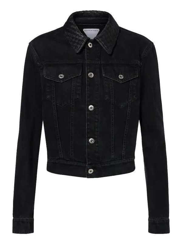 Bottega Veneta Intrecciato Leather-trimmed Denim Jacket - Black