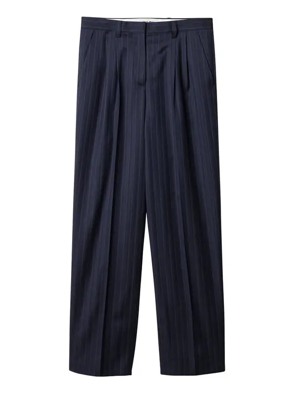 Miu Miu Fleece Wool Pinstripe Trousers - Blue