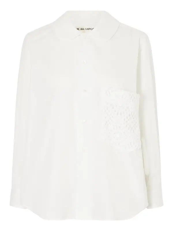 Comme Des Garçons Cotton Poplin Shirt With Crochet Pocket Detail - White