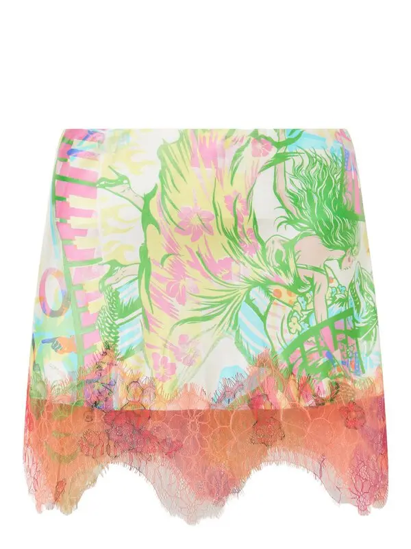 DONDE ESTEBAN Sonido Bestial Lace-trimmed Printed Satin Mini Skirt - Multi